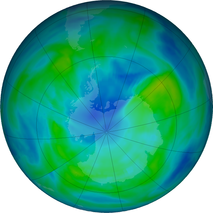 Ozone Hole Watch: Southern ozone map for 22 April 2025
